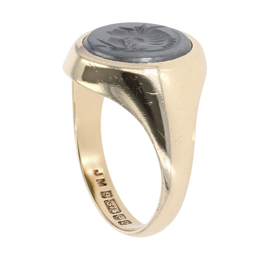 9ct Yellow Gold Hematite Centurion Signet Ring RAMS685326618012 | Ramsdens Jewellery