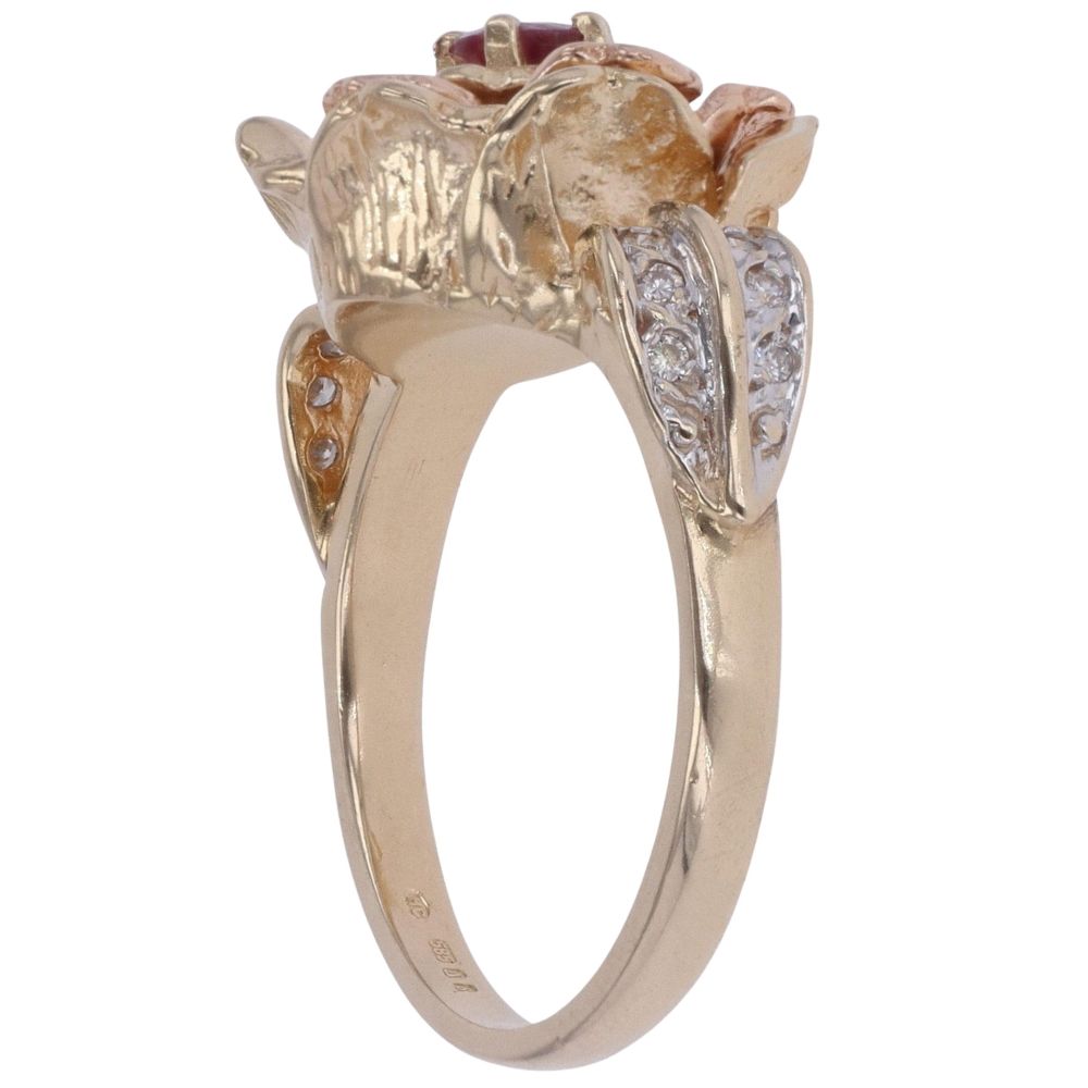 14ct Yellow Gold 0.10ct Diamond And Ruby Rose Ring RAMS970372923023 ...