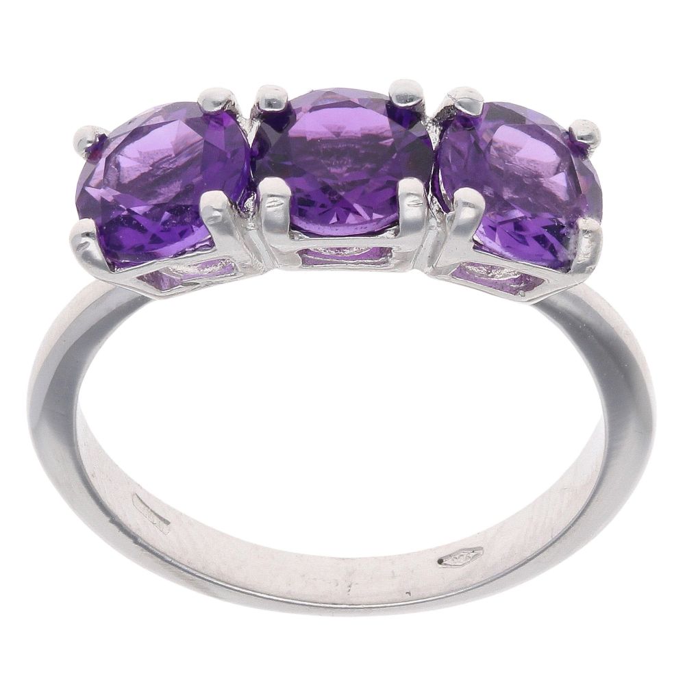 18ct White Gold Three Stone Amethyst Ring | Ramsdens Jewellery