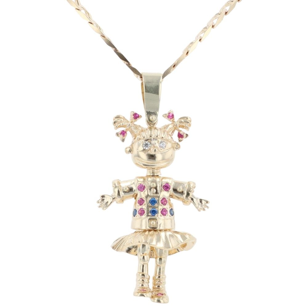 9ct Yellow Gold Multi-Gemstone Ragdoll Pendant And Chain 24 ...