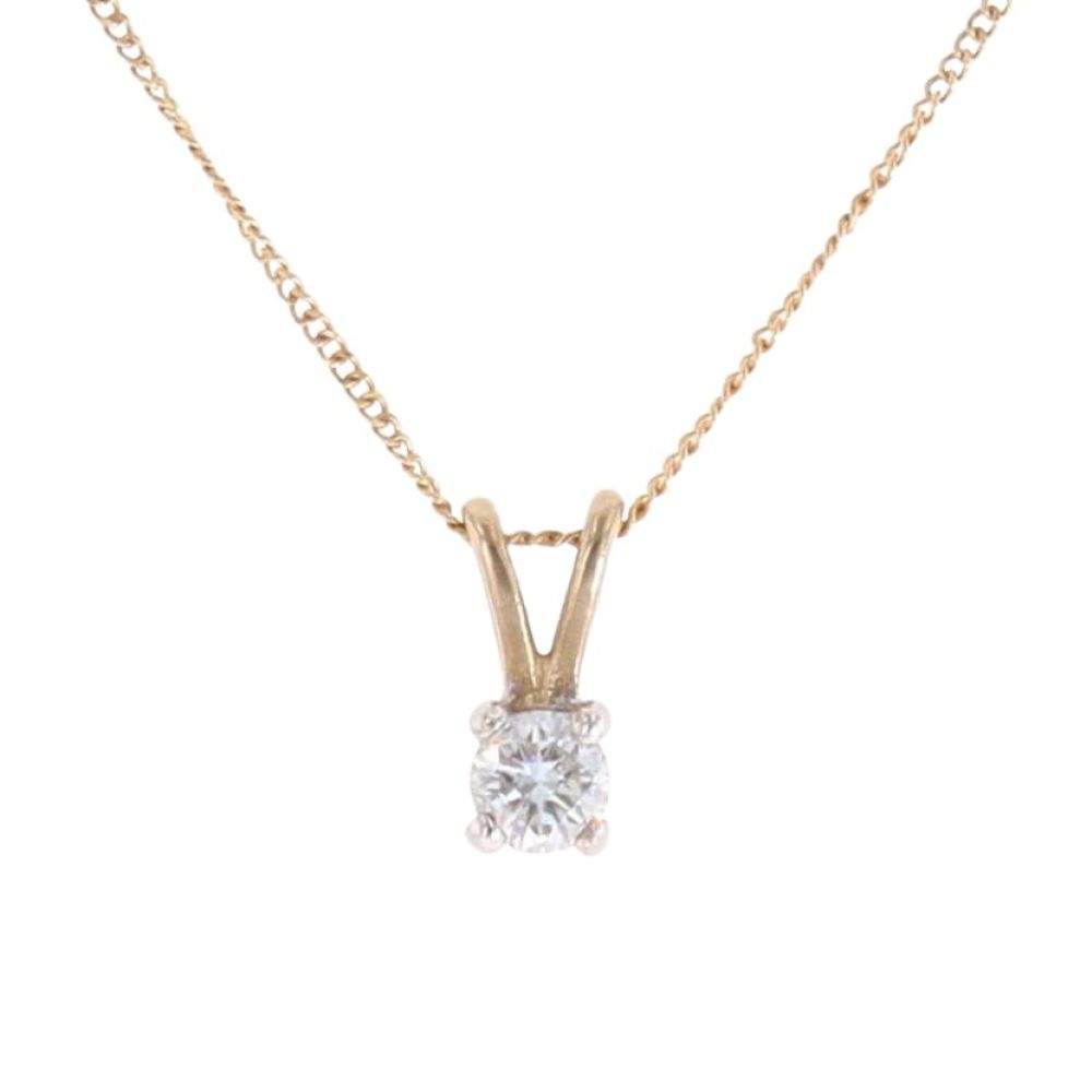 9ct Yellow Gold 0.15ct Diamond Single Stone Pendant And Chain 18 ...