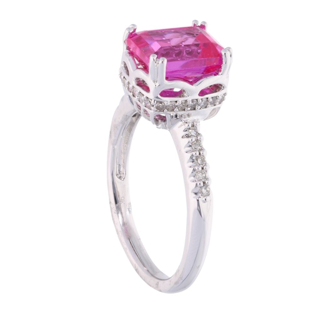 9ct White Gold Pink Sapphire and Diamond Rectangular Dress Ring ...