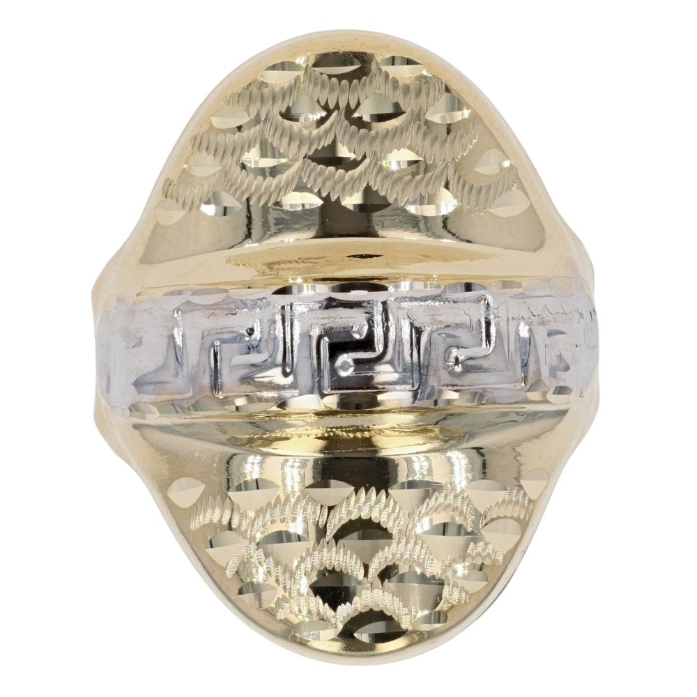 14ct Yellow and White Gold Greek Key Ring RAMS7830000433 | Ramsdens ...