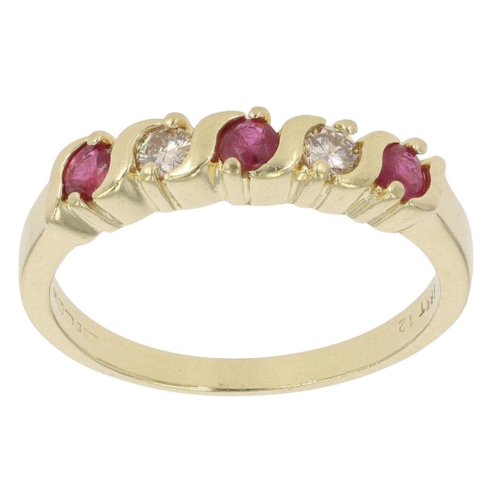 18ct Yellow Gold 0.15ct Diamond And Ruby Five Stone Ring RAMS143354817007 | Ramsdens Jewellery