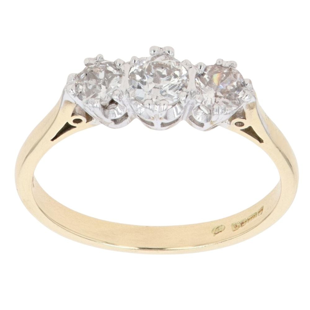 18ct Yellow Gold 0.74ct Old Cut Diamond Trilogy Ring RAMS200800368501 | Ramsdens Jewellery