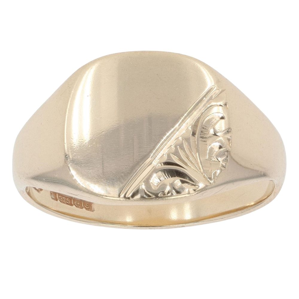 9ct Yellow Gold Patterned Signet Ring RAMS846358866008 | Ramsdens Jewellery