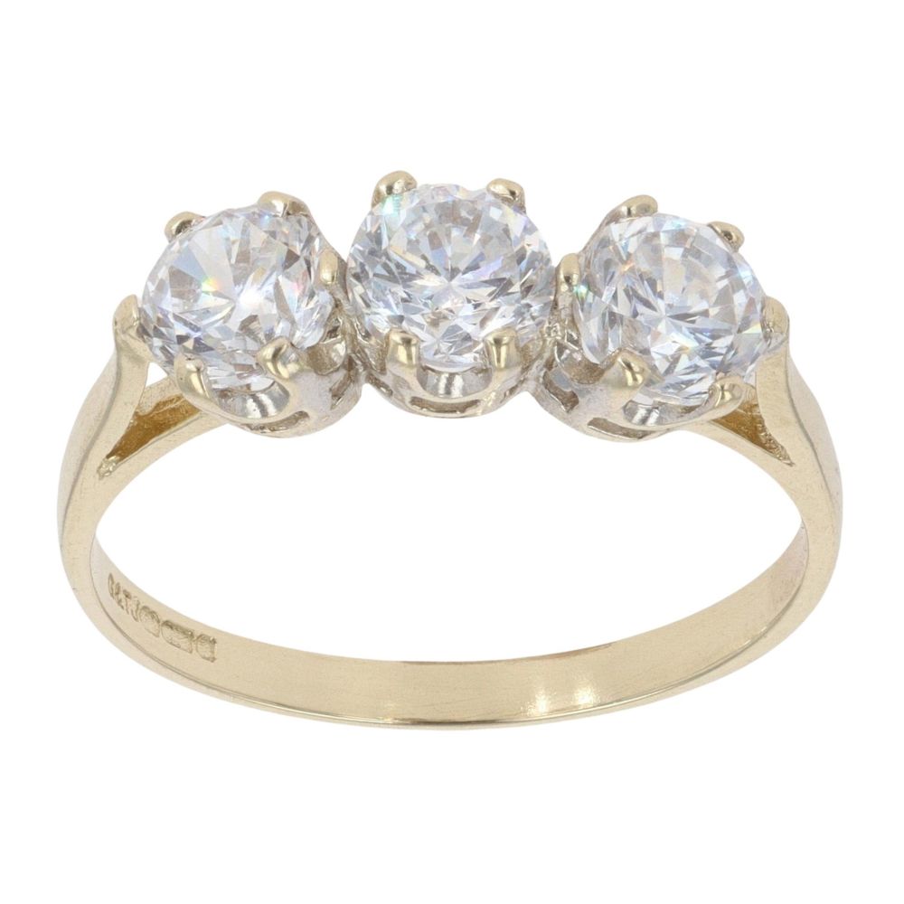 9ct Yellow Gold Three Stone Cubic Zirconia Ring RAMS110334786003 ...