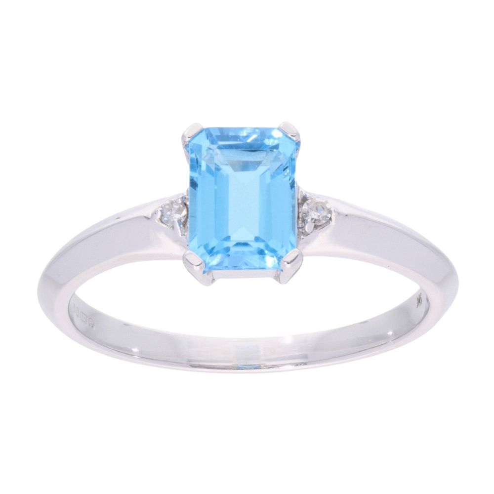 9ct White Gold Blue Topaz and Diamond Rectangular Ring RAMS7820000428 ...