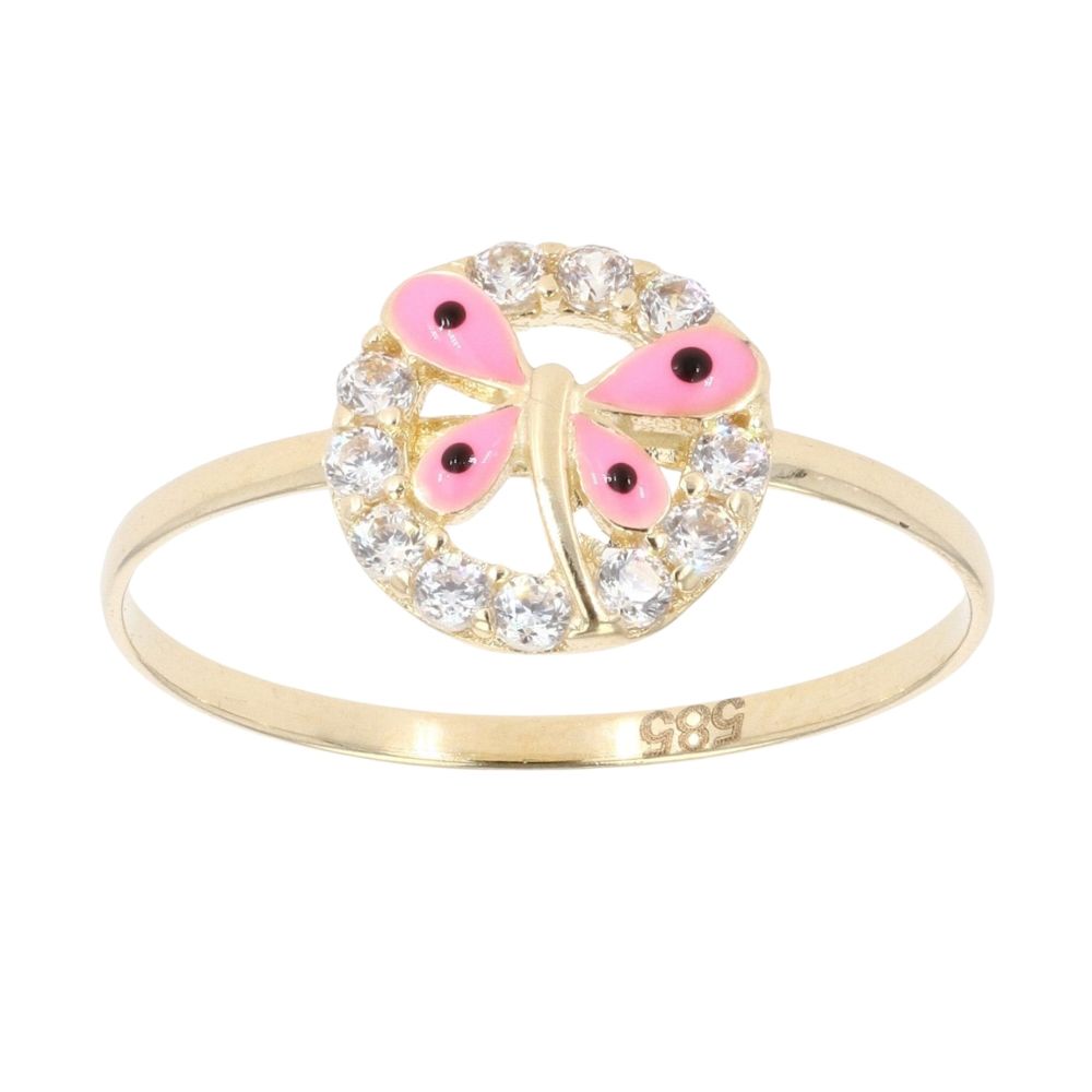 Children's 14ct Yellow Gold Cubic Zirconia Pink Butterfly Ring ...