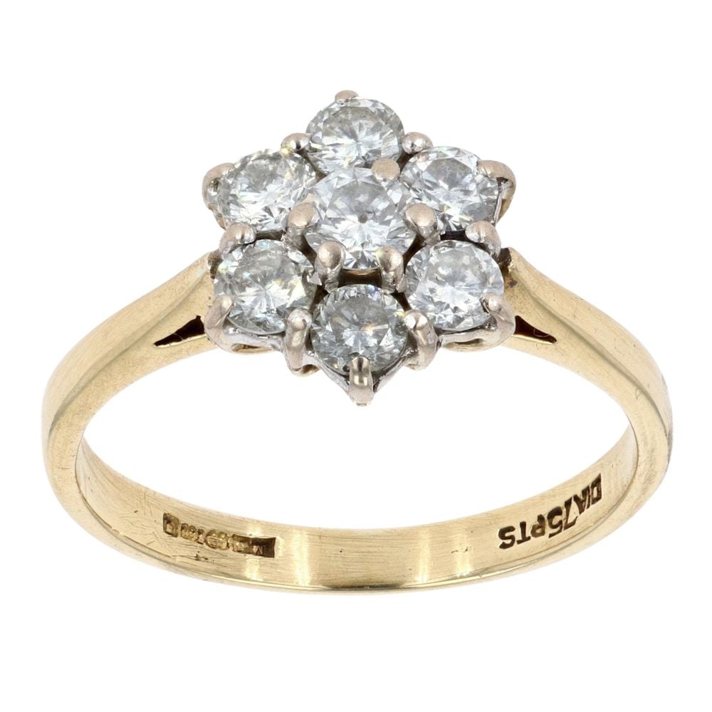 18ct Yellow Gold 0.75ct Diamond Cluster Ring RAMS676279388006 | Ramsdens Jewellery