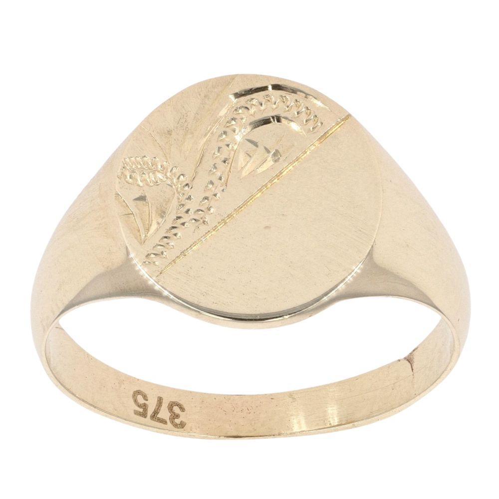 9ct Yellow Gold Half Patterned Signet Ring RAMS4430000051 | Ramsdens ...