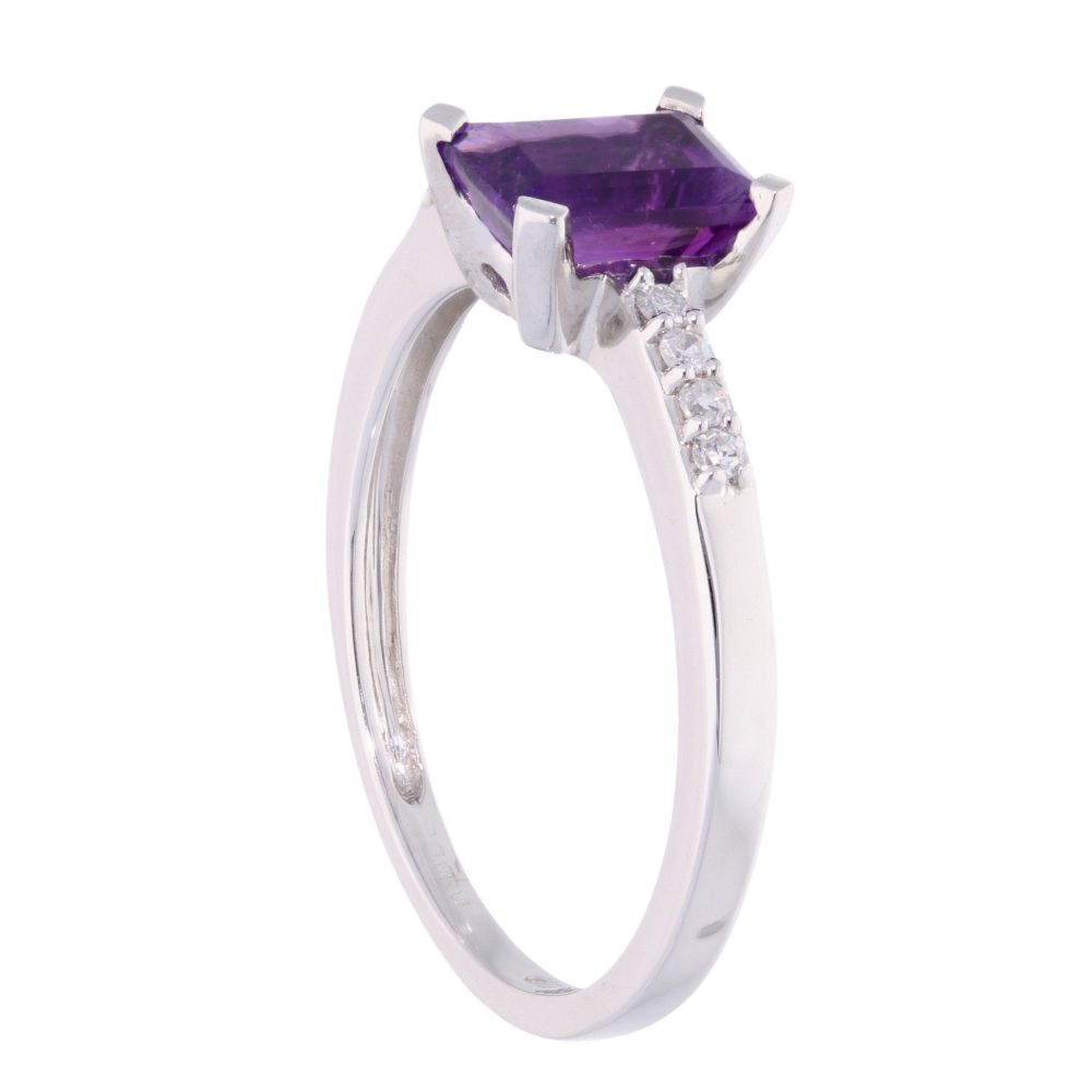 9ct White Gold Amethyst and Diamond Rectangular Ring RAMS7820000406 ...