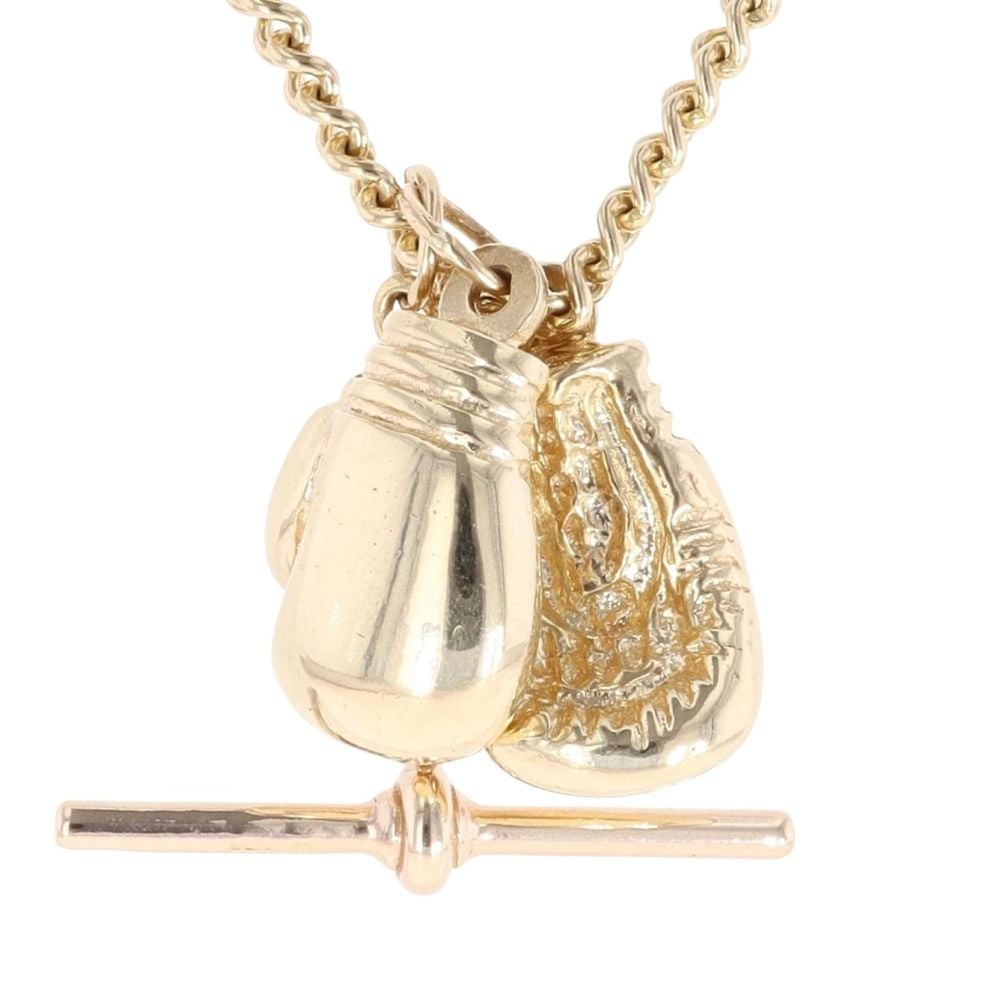 9ct Yellow Gold Boxing Glove Pendant and T-Bar Chain 22" RAMS191354019003 | Ramsdens Jewellery