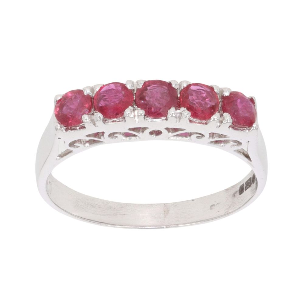 9ct White Gold Five Stone Ruby Ring RAMS873323035001 | Ramsdens Jewellery