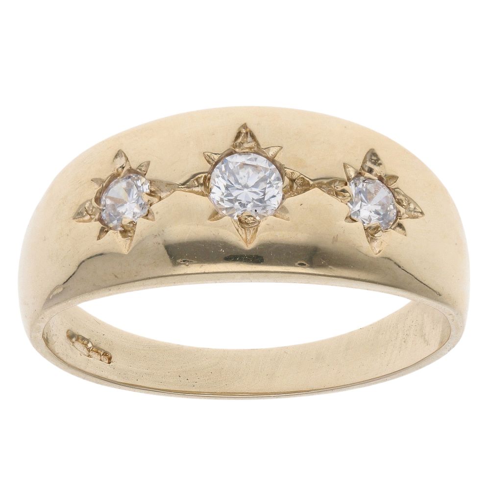 9ct Yellow Gold Cubic Zirconia Three Stone Signet Ring RAMS945365500006 ...