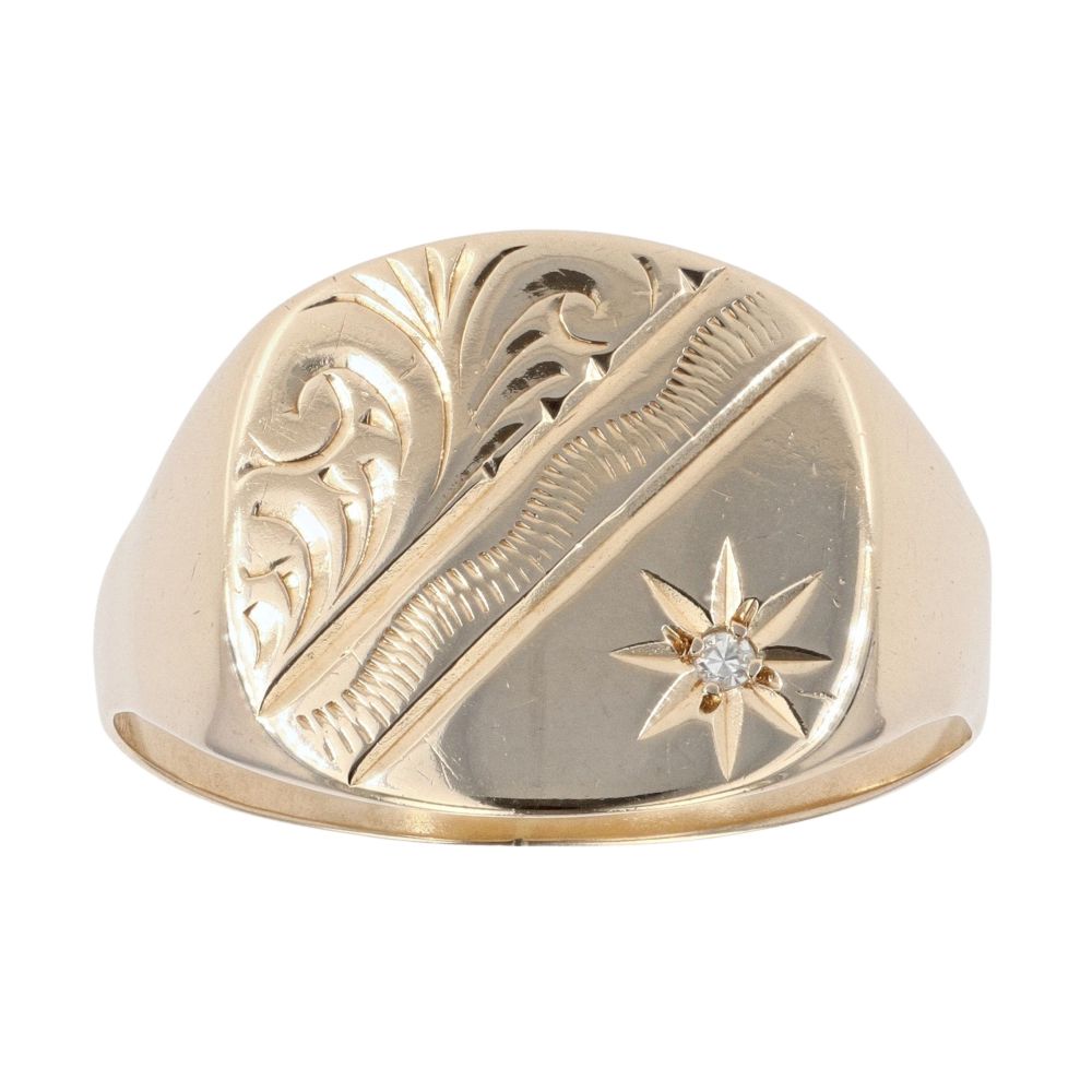 9ct Yellow Gold 0.01ct Diamond Signet Ring | Ramsdens Jewellery