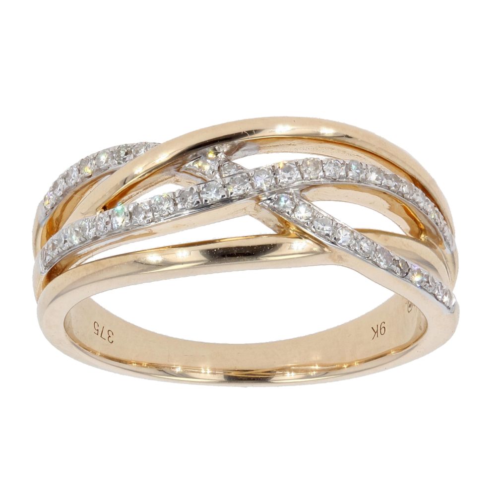 9ct Yellow Gold 0.23cts Diamond Crossover Wave Ring by Anya Belle ...