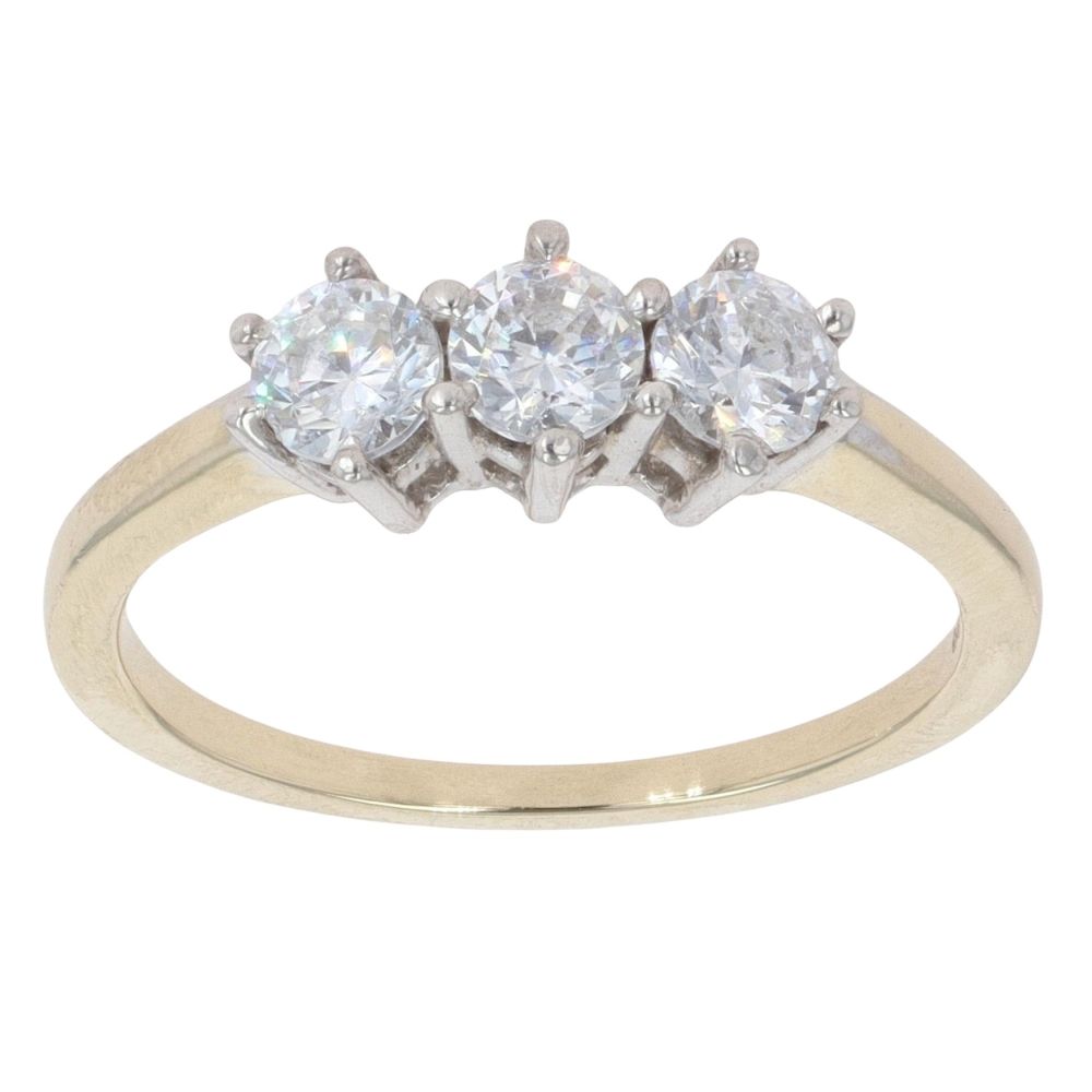 9ct Yellow Gold Three Stone Cubic Zirconia Ring RAMS665348598018 ...